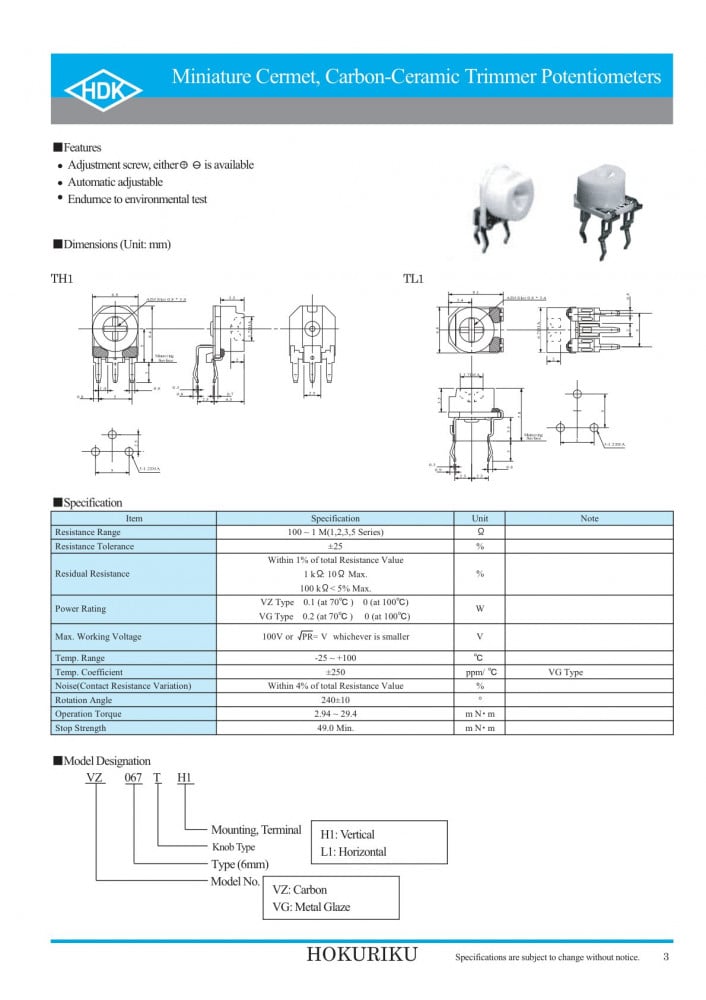HDK VZ series datasheet page 3