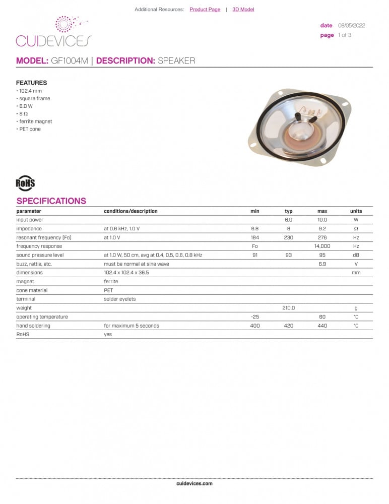 GF1004M product datasheet page 1
