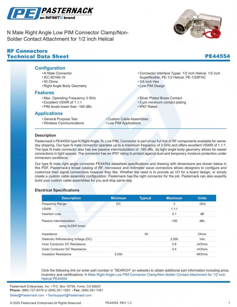 PE44554 datasheet page 1