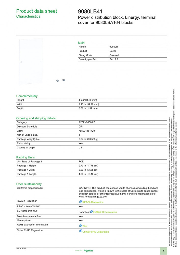 9080LB41 technical document page 1
