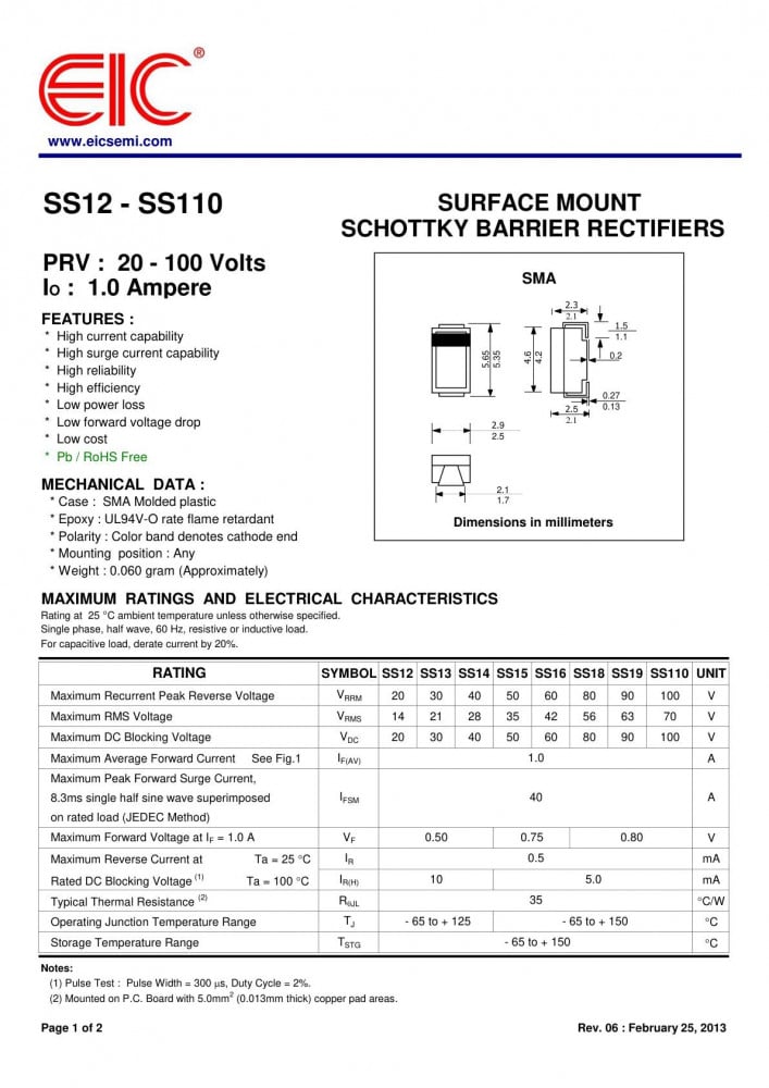 EIC SS14 datasheet page 1