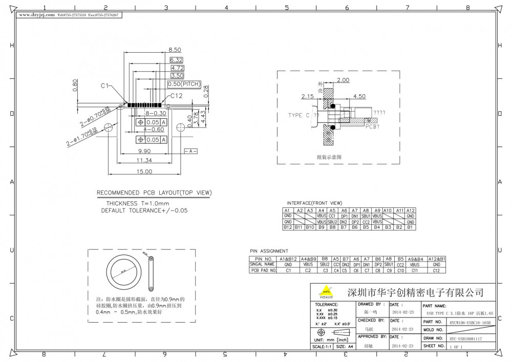 HOAUC HYCW106-USBC16-165B technical drawing page 2