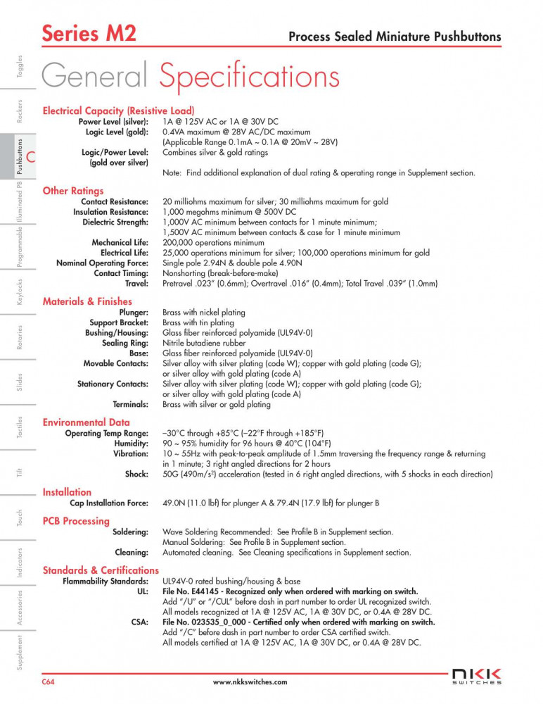 NKK M2 series datasheet page 1