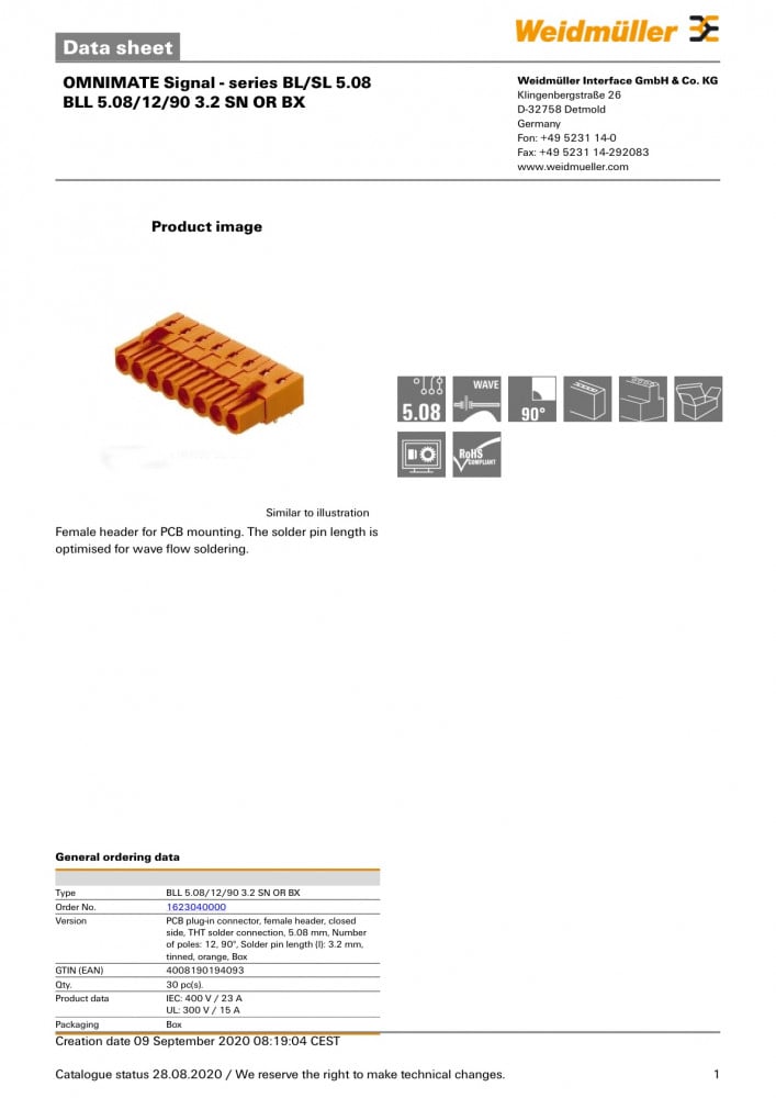 WEIDMULLER 1623040000 technical document page 1