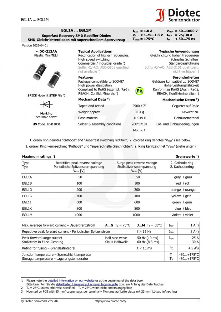 DIOTEC EGL1A datasheet page 1