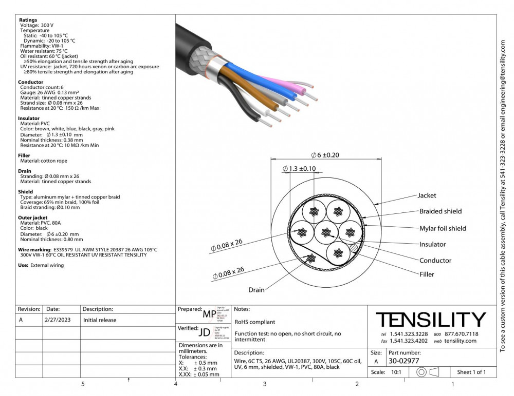 Tensility International 30-02977 cable product drawing