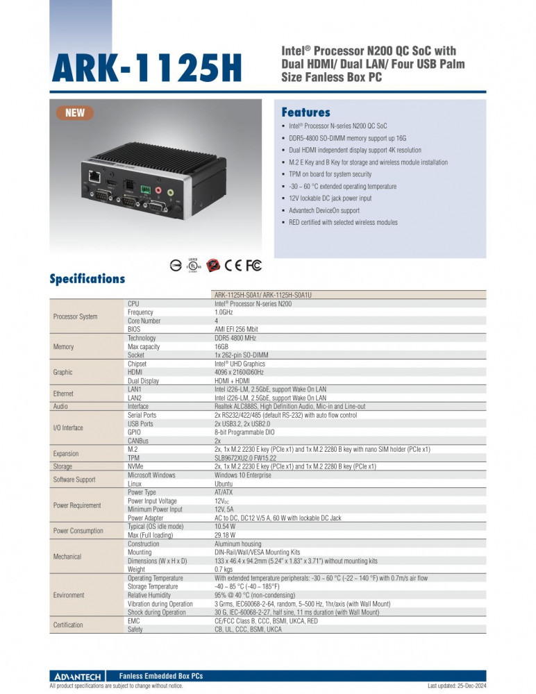 ARK-1125H product documentation page 1