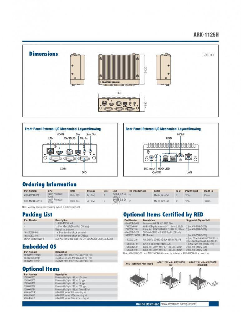 ARK-1125H product documentation page 2