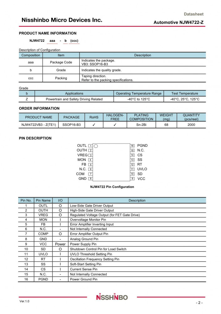 NJW4722 datasheet page 2
