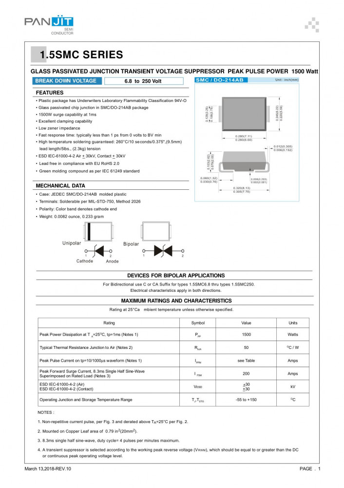 PANJIT 1.5SMC datasheet page 1