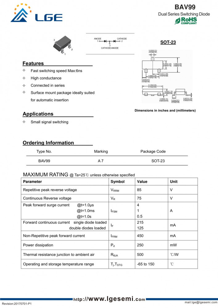 LGE BAV99 datasheet page 1