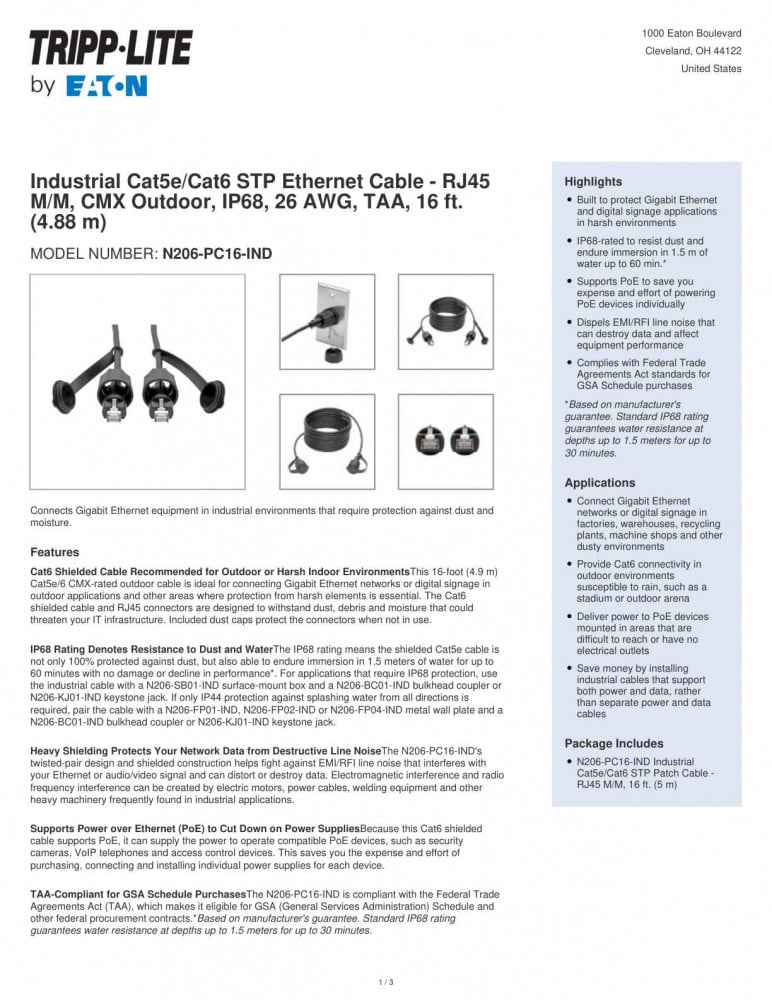N206-PC16-IND technical document page 1