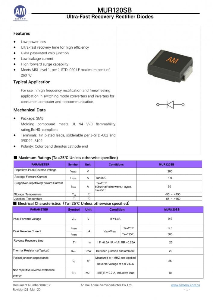 MUR120SB datasheet page 1