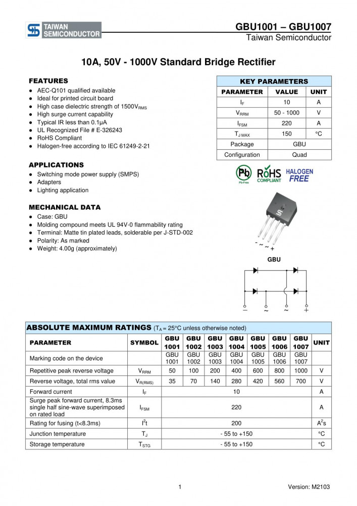 GBU1002 datasheet page 1