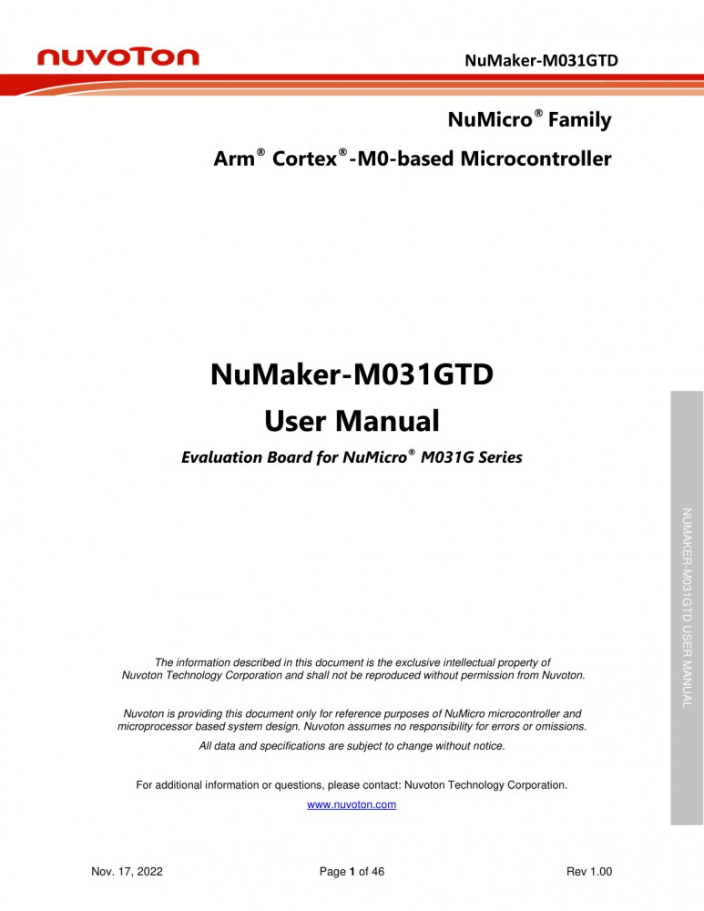 NuMaker-M031GTD manual page 1