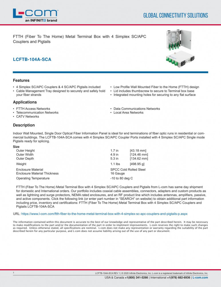 L-com LCFTB-104A-SCA product document page 1