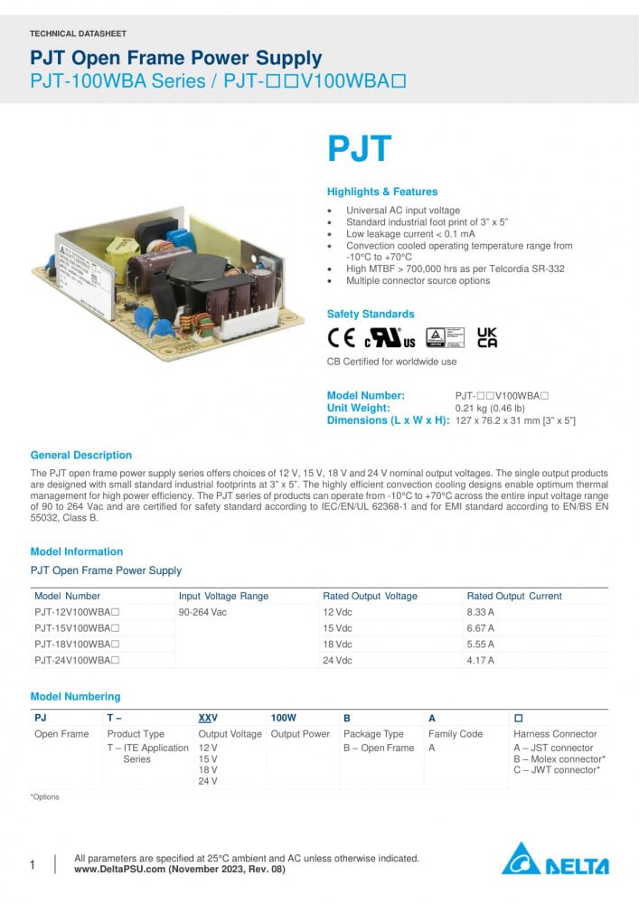 PJT-12V100WBAA datasheet page 1