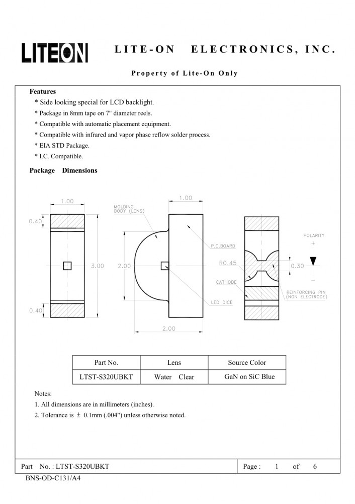 LTST-S320UBKT datasheet page 1