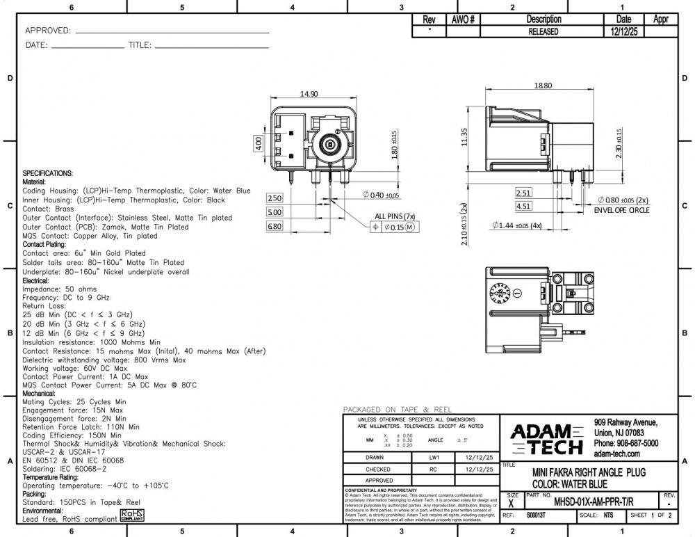 ADAM TECH MHSD-01X-AM-PPR-T/R product drawing, page 1