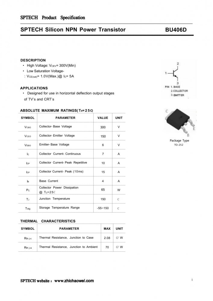BU406D datasheet page 1