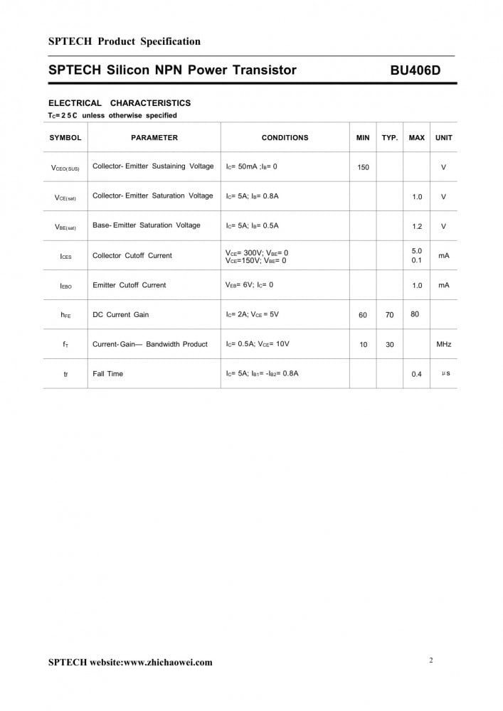 BU406D datasheet page 2