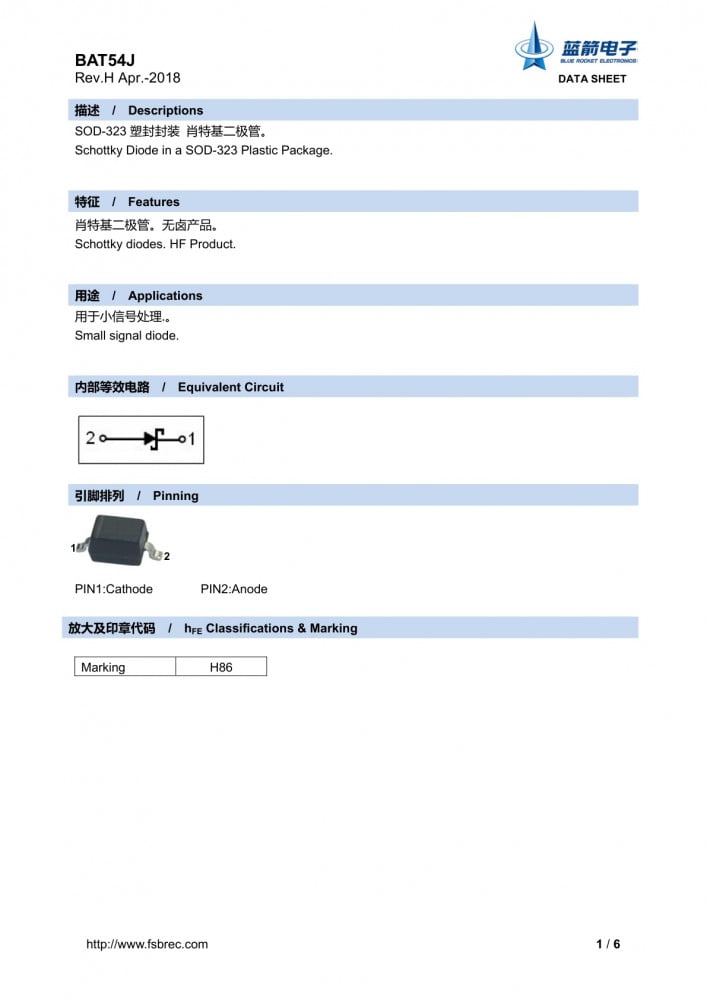 BAT54J datasheet page 1