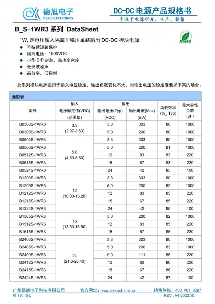 B0303S-1WR3 datasheet page 1