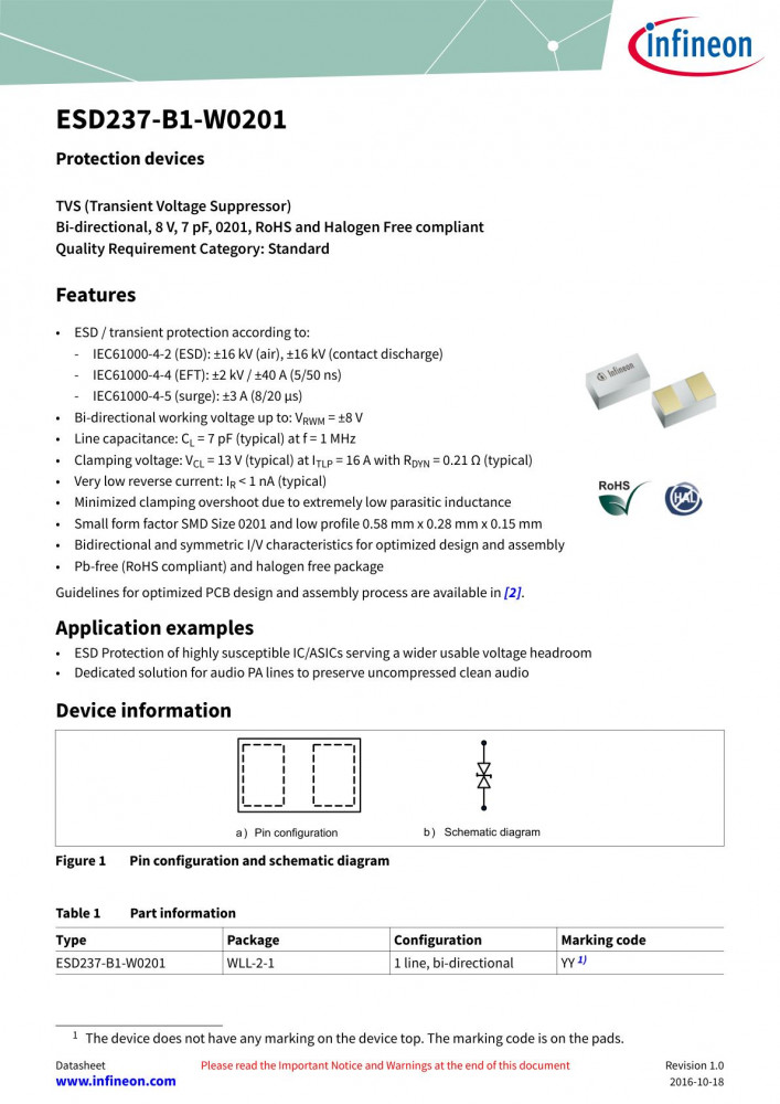 ESD237-B1-W0201 datasheet page 1