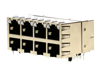 Modular Jack, Right-Angle, Shielded, Lightpipes, Stacked, 8/8, 8 Ports for sale