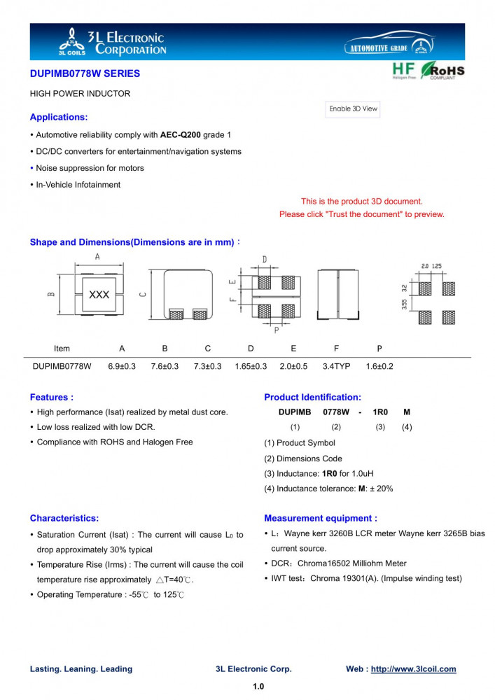 DUPIMB0778W product documentation page 1
