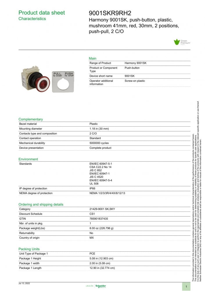 9001SKR9RH2 technical document page 1