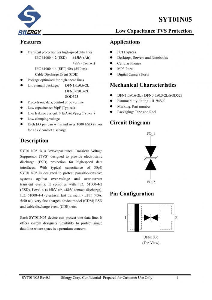 SYT01N05DWC datasheet page 1