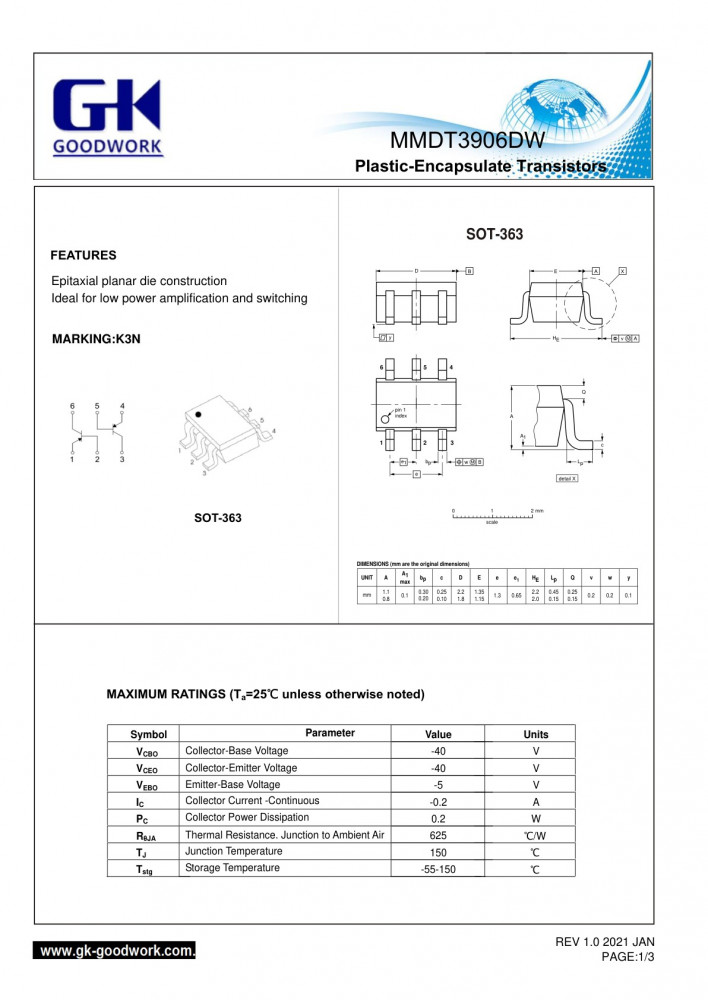 MMDT3906DW technical document page 1