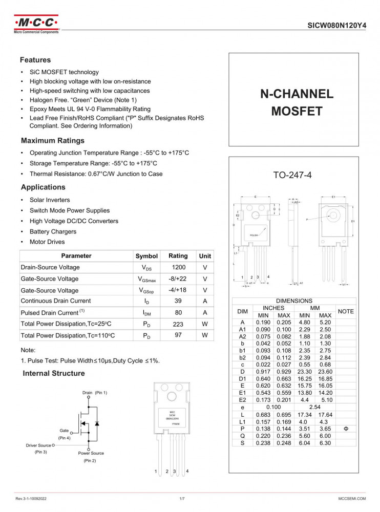SICW080N120Y4-BP datasheet page 1