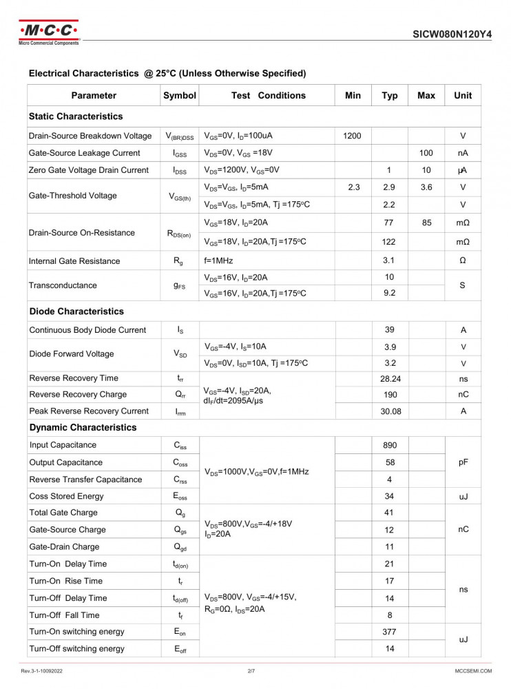 SICW080N120Y4-BP datasheet page 2