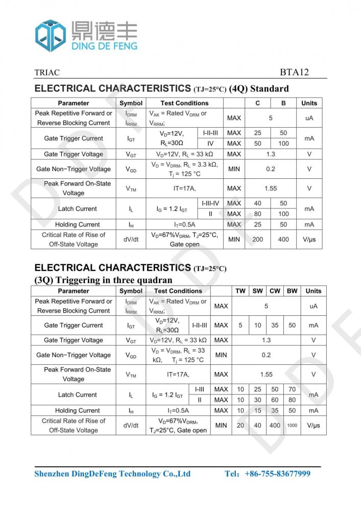DDF BTA12-600 technical document page 2
