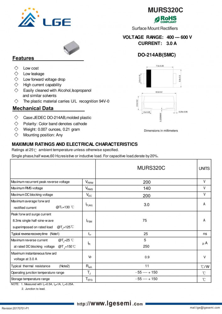MURS320C datasheet page 1