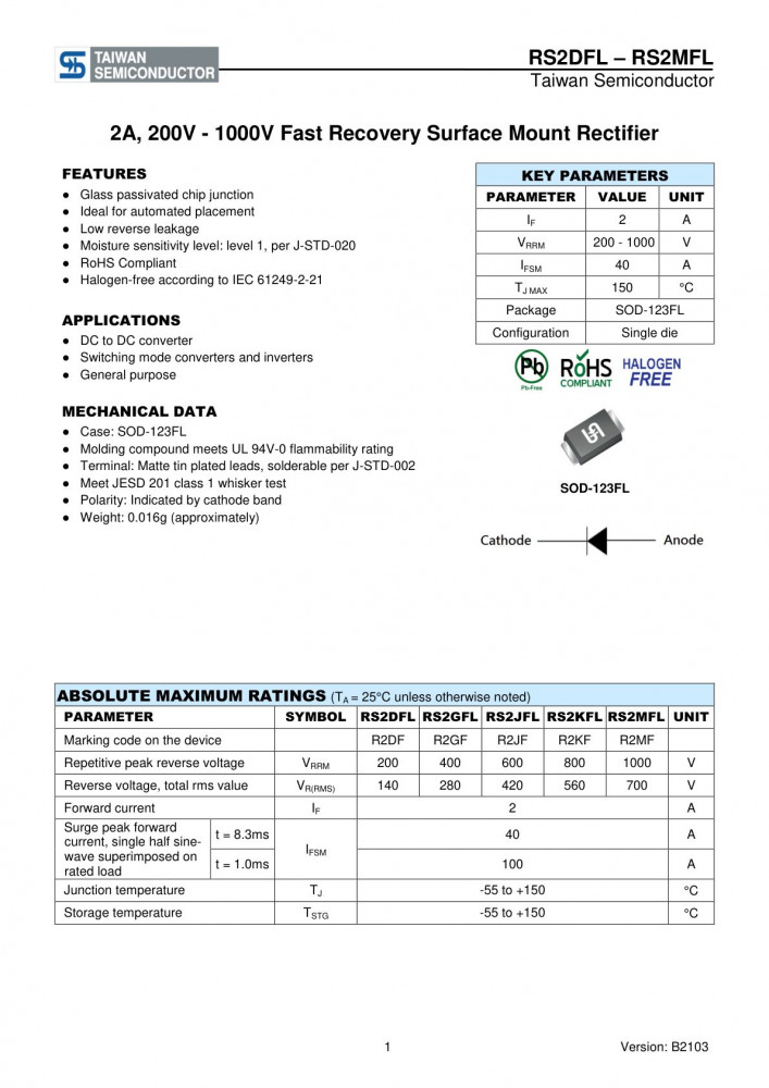 RS2GFL datasheet page 1
