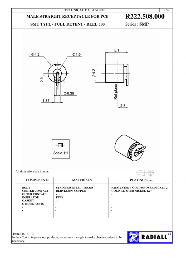 Radiall R222508000 technical document, page 1