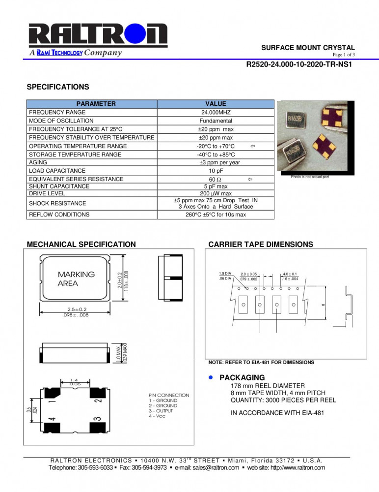 Raltron R2520-24.000-10-2020-TR-NS1 document page 1