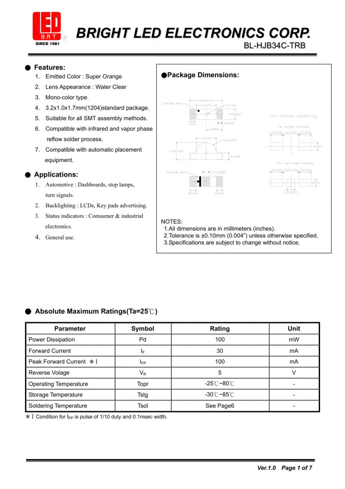 BL-HJB34C-TRB datasheet page 1