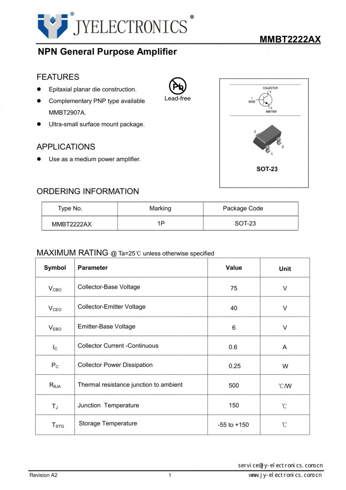 MMBT2222AX datasheet page 1