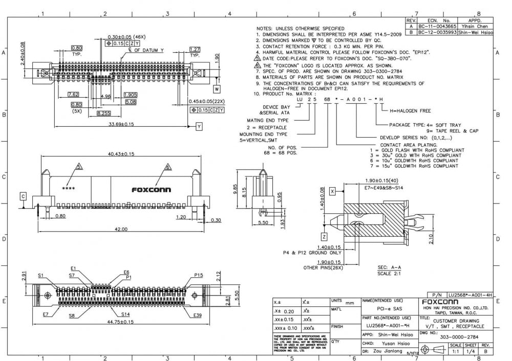 FOXCONN LU25683-A001-9H drawing page 1