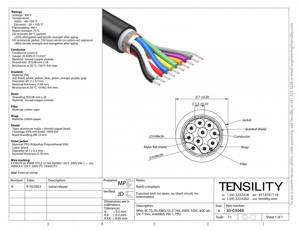 Tensility International 30-03048 cable specification drawing
