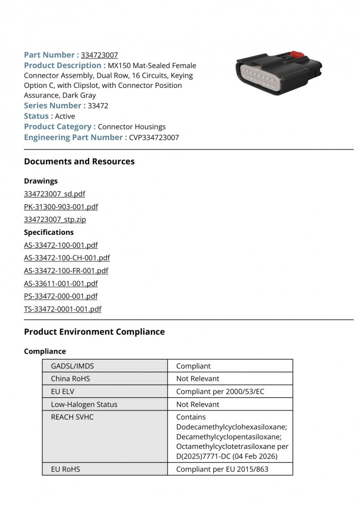 MOLEX 334723007 technical document image, page 1