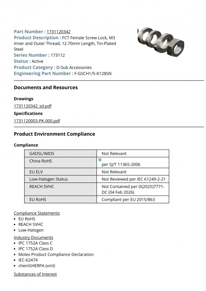 MOLEX 1731120342 technical document image, page 1