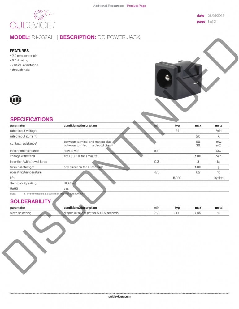 PJ-032AH datasheet page 1