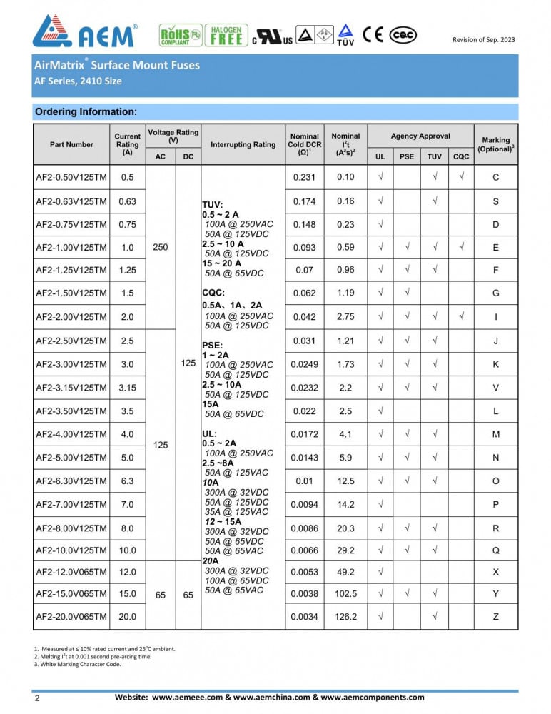 AEM AF2 datasheet page 2