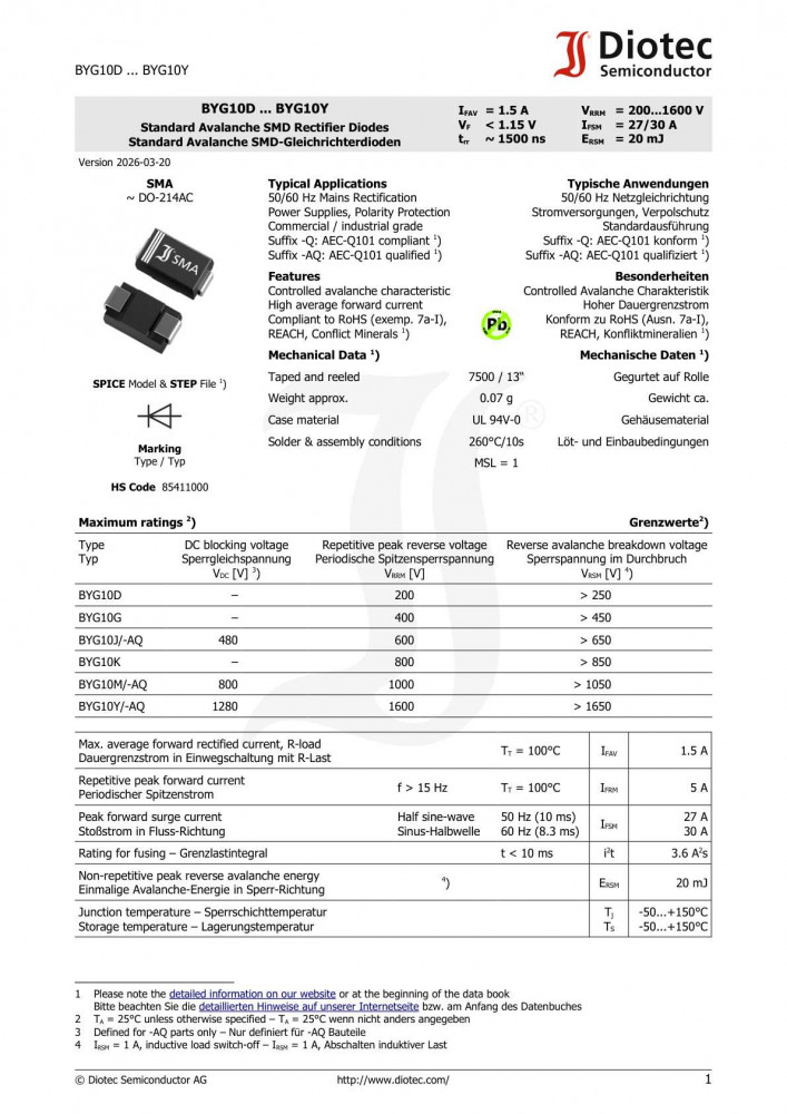 BYG10D-AQ technical document page 1
