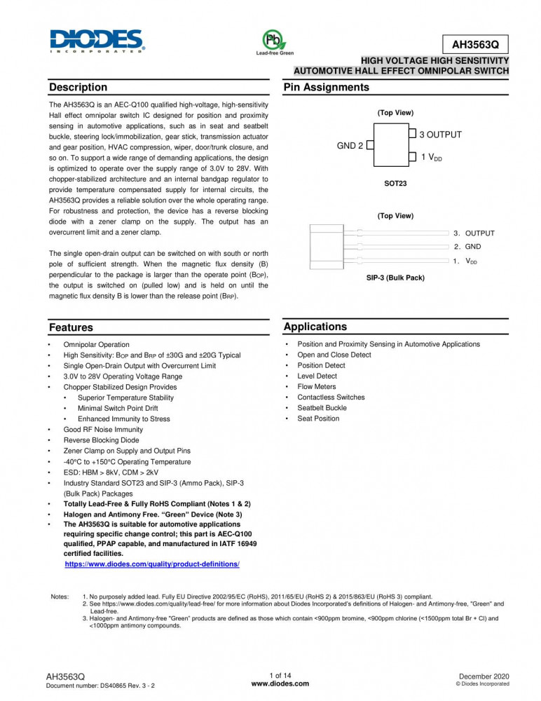 AH3563Q-P-B datasheet page 1